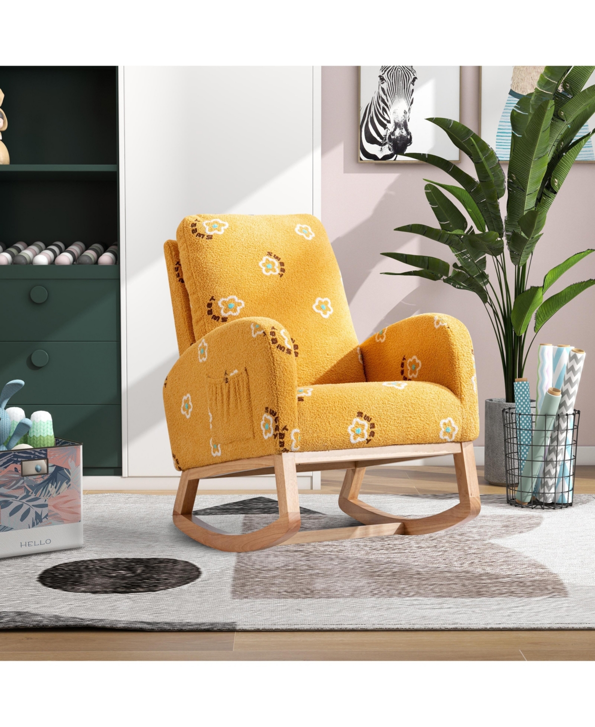 Click here for Jujabu 1-Piece Yellow Wooden Rocking Chair for Liv... prices
