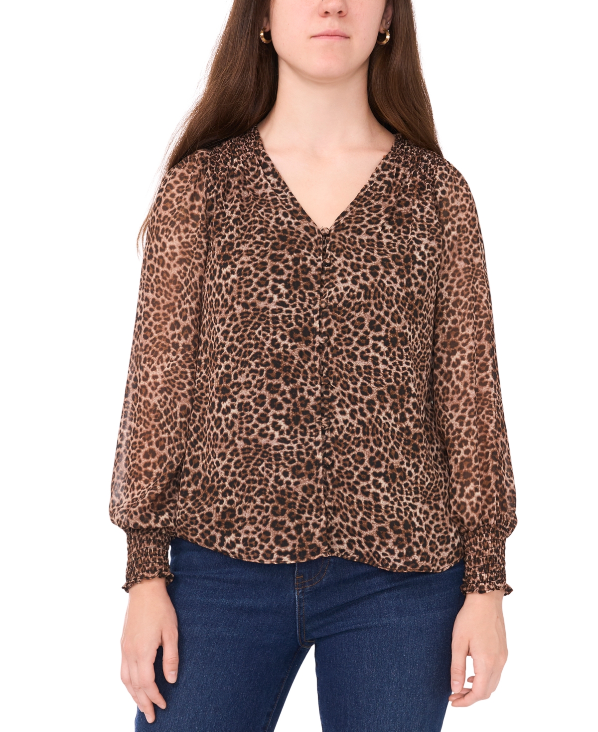 Click here for Sam & Jess Petite Smocked Shoulder V-Neck Blouse T... prices