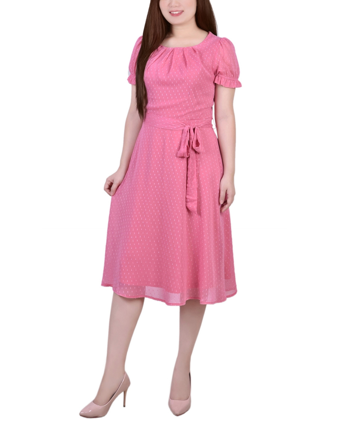 Click here for Ny Collection Petite Short Sleeve Belted Swiss Dot... prices