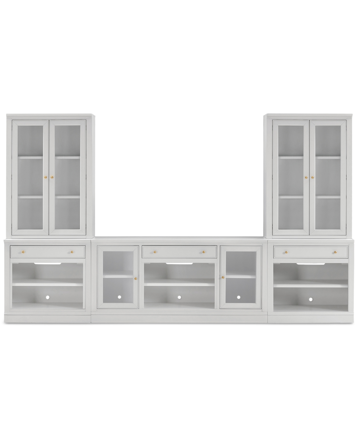 Furniture Amren 65 Wood 2 Door Console and 2 Door Hutches with Open Base with Drawers - White