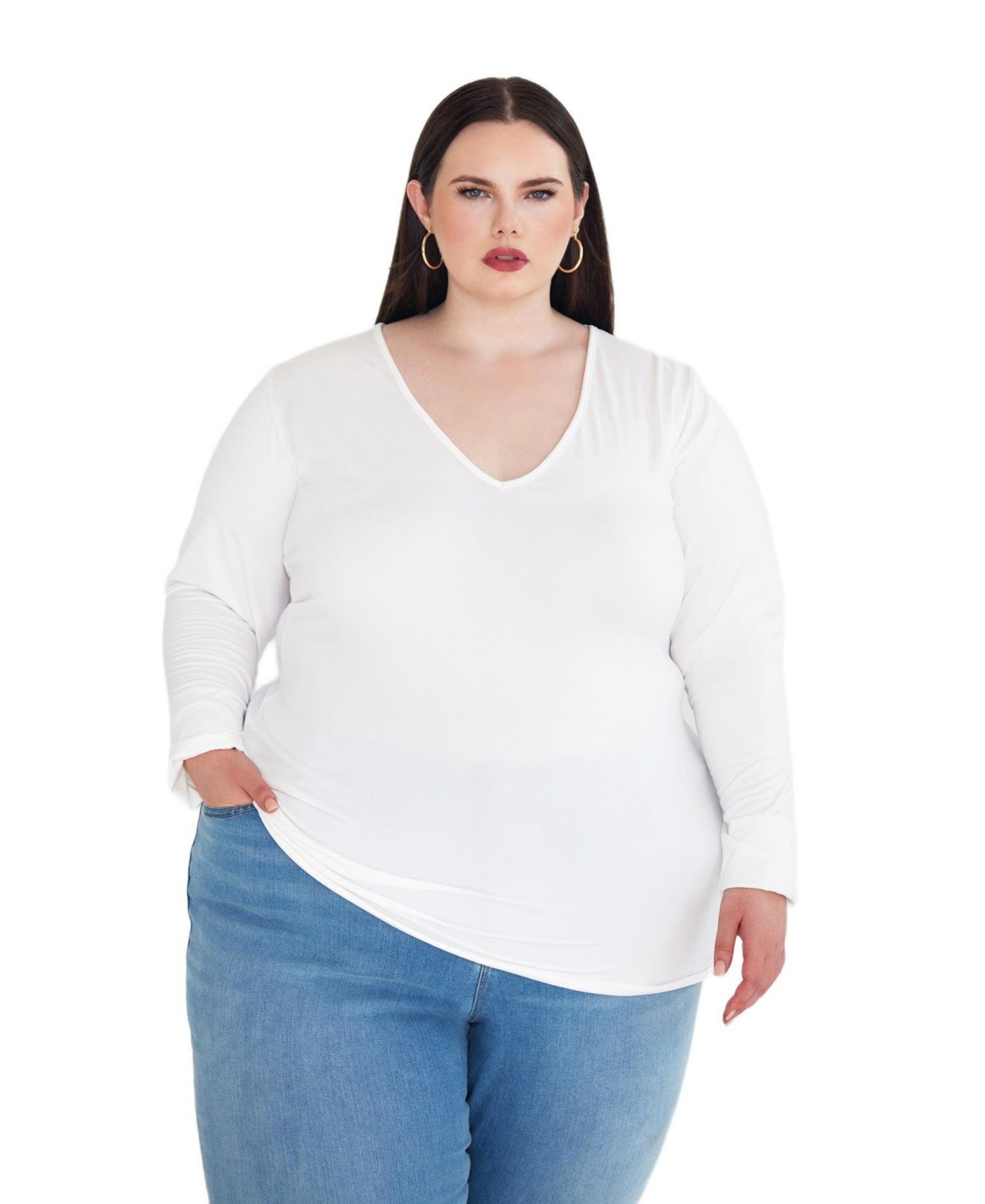 Click here for Rebdolls Plus Size Essential V Neck Top in White -... prices