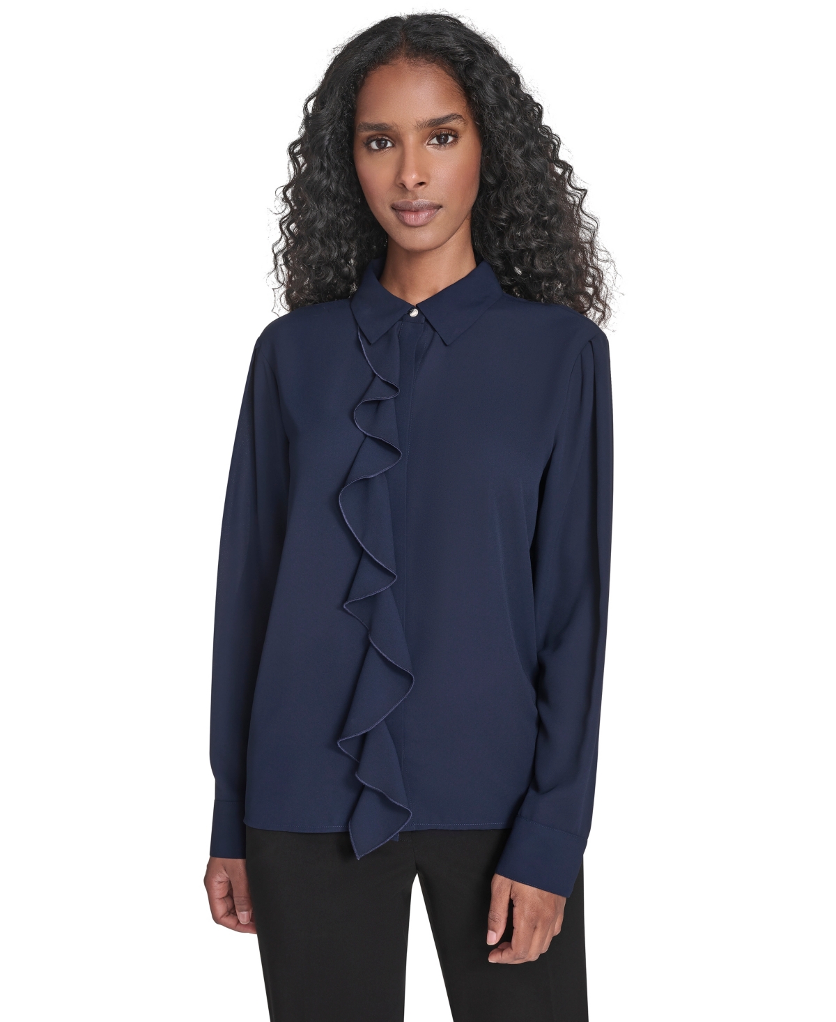 Calvin Klein WomensÂ Long-Sleeve Blouse - Navy