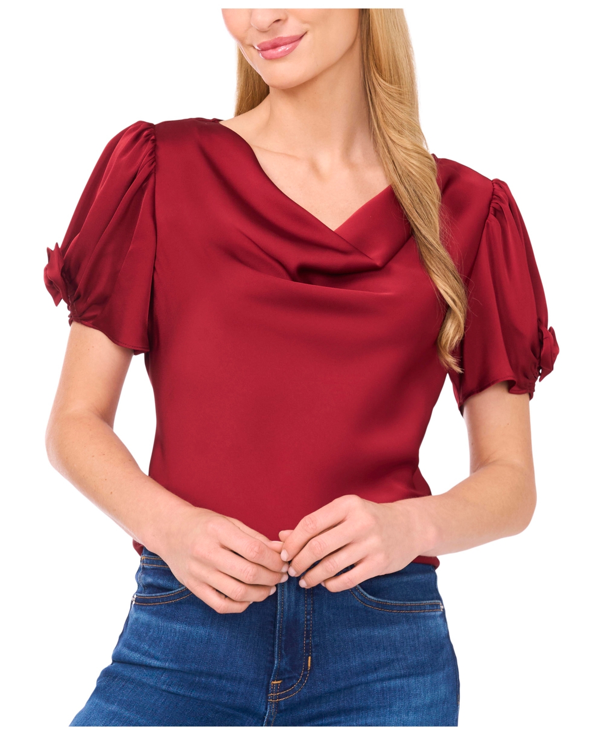 Click here for CeCe Womens Cowl Neck Bubble Short Sleeves Top - M... prices