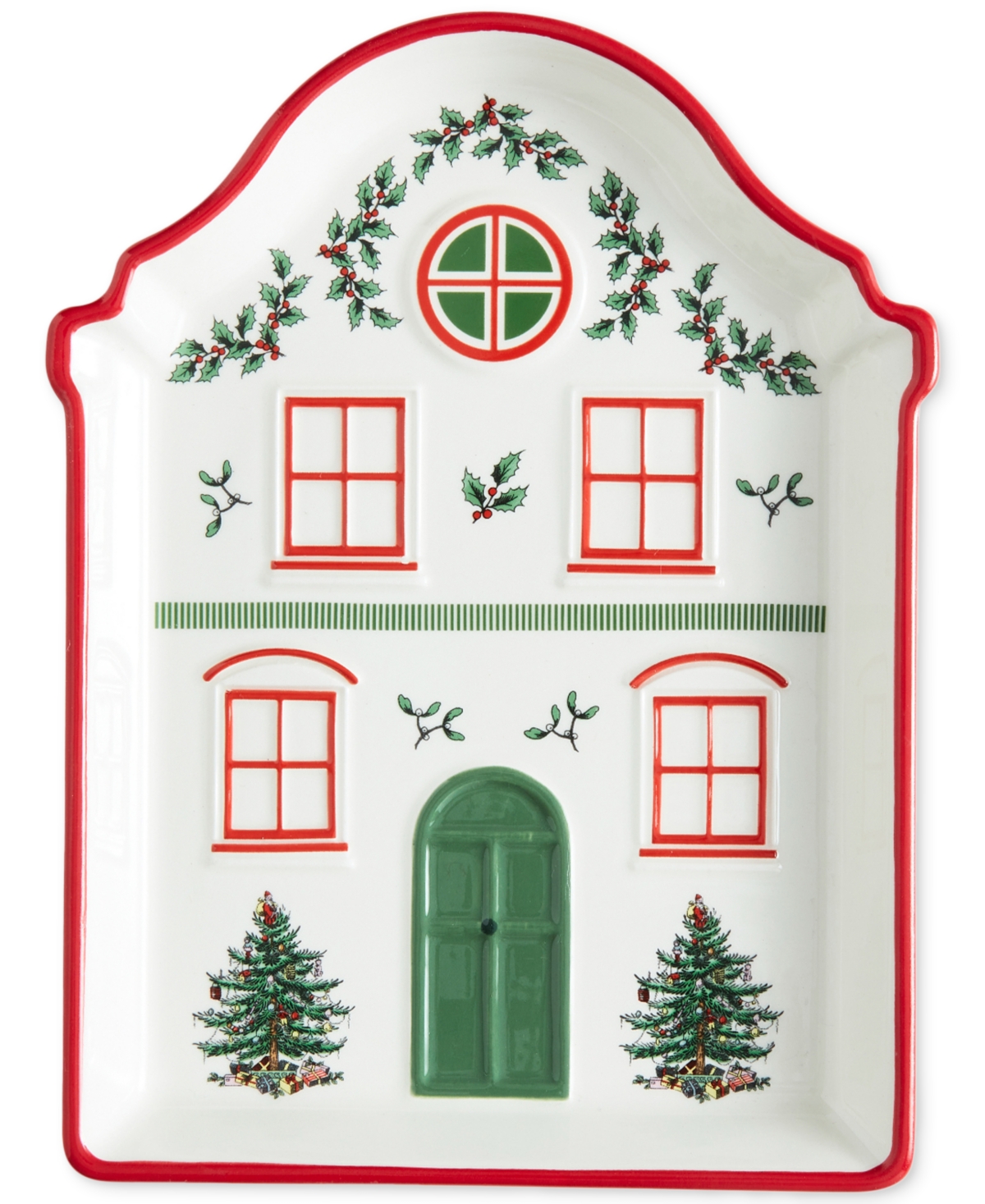 Click here for Spode Christmas Tree Village Tidbit Tray  Red - Gr... prices