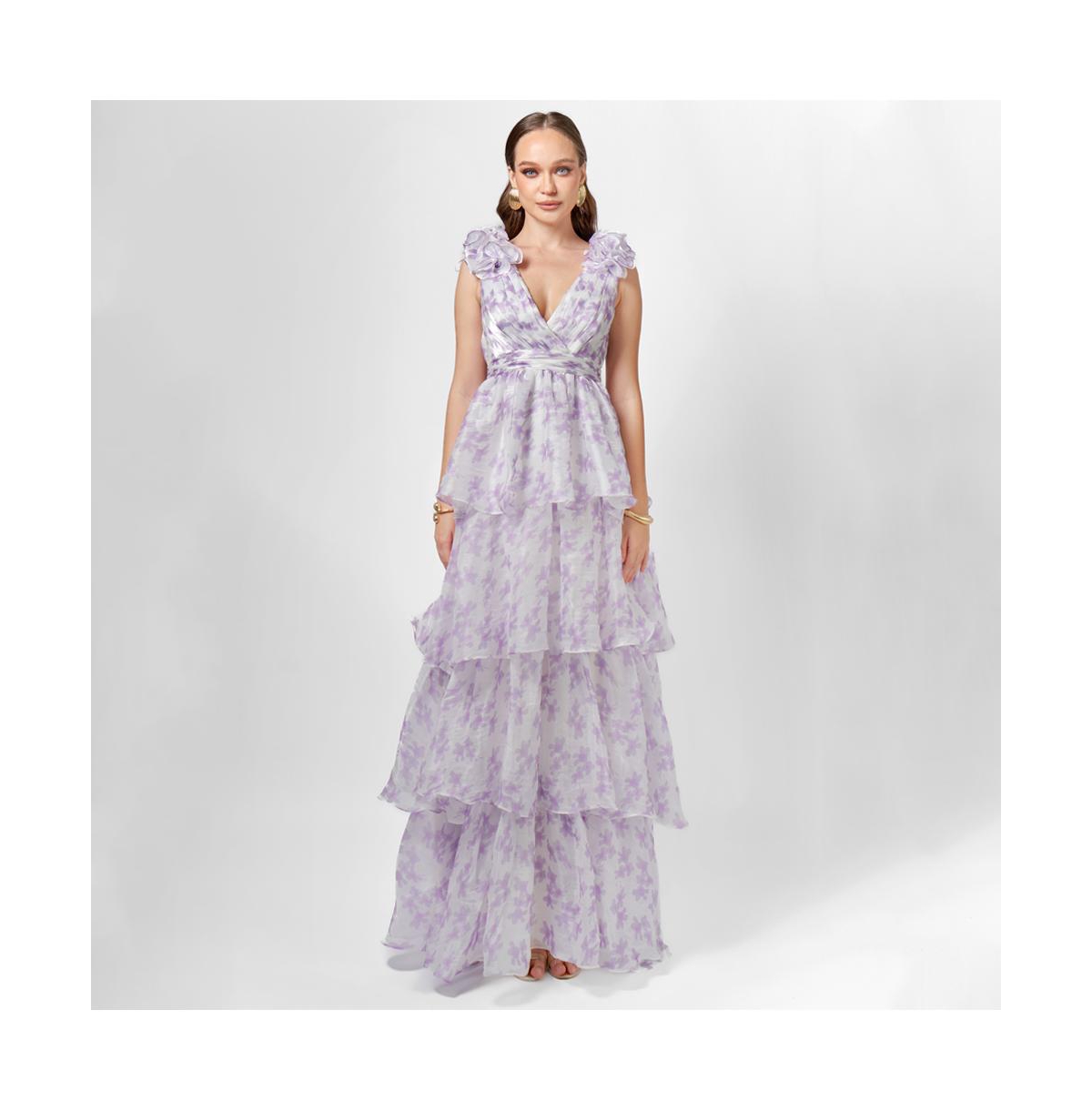 Click here for Bariano Womens Violeta Tiered Print Gown - Lilac p... prices