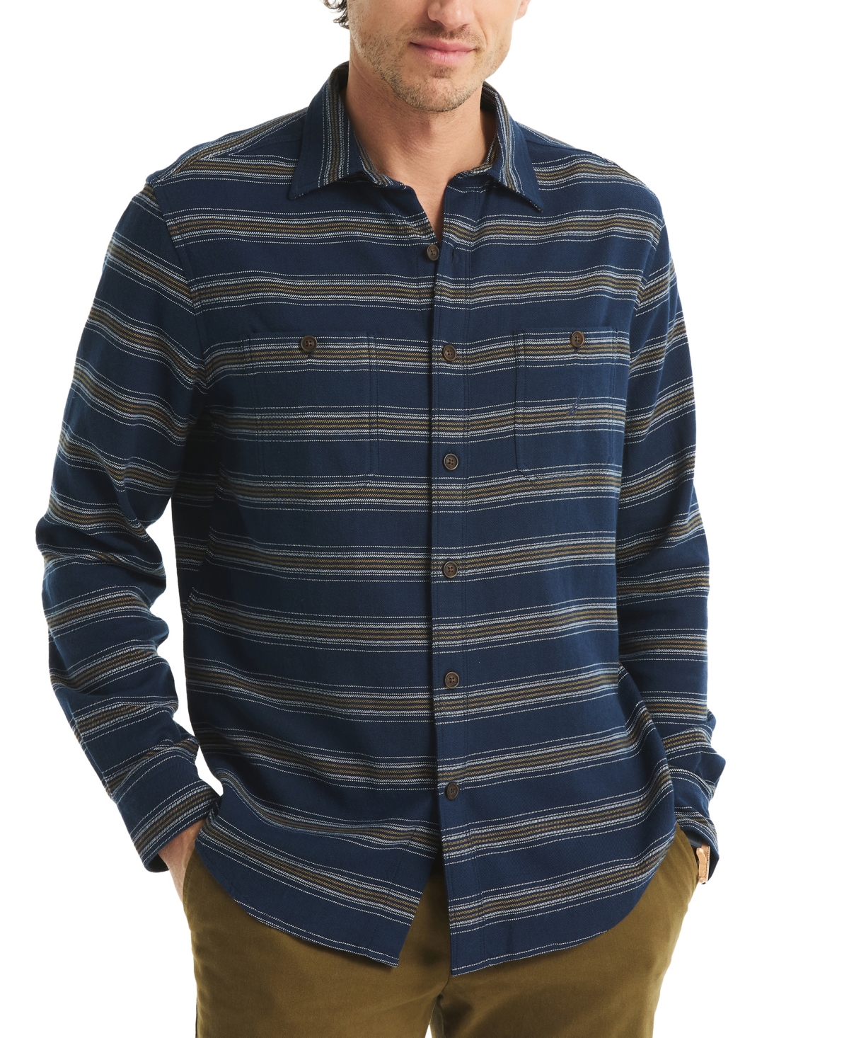 Click here for Nautica Mens Plaid Straight Collar Shirt - Navy Se... prices