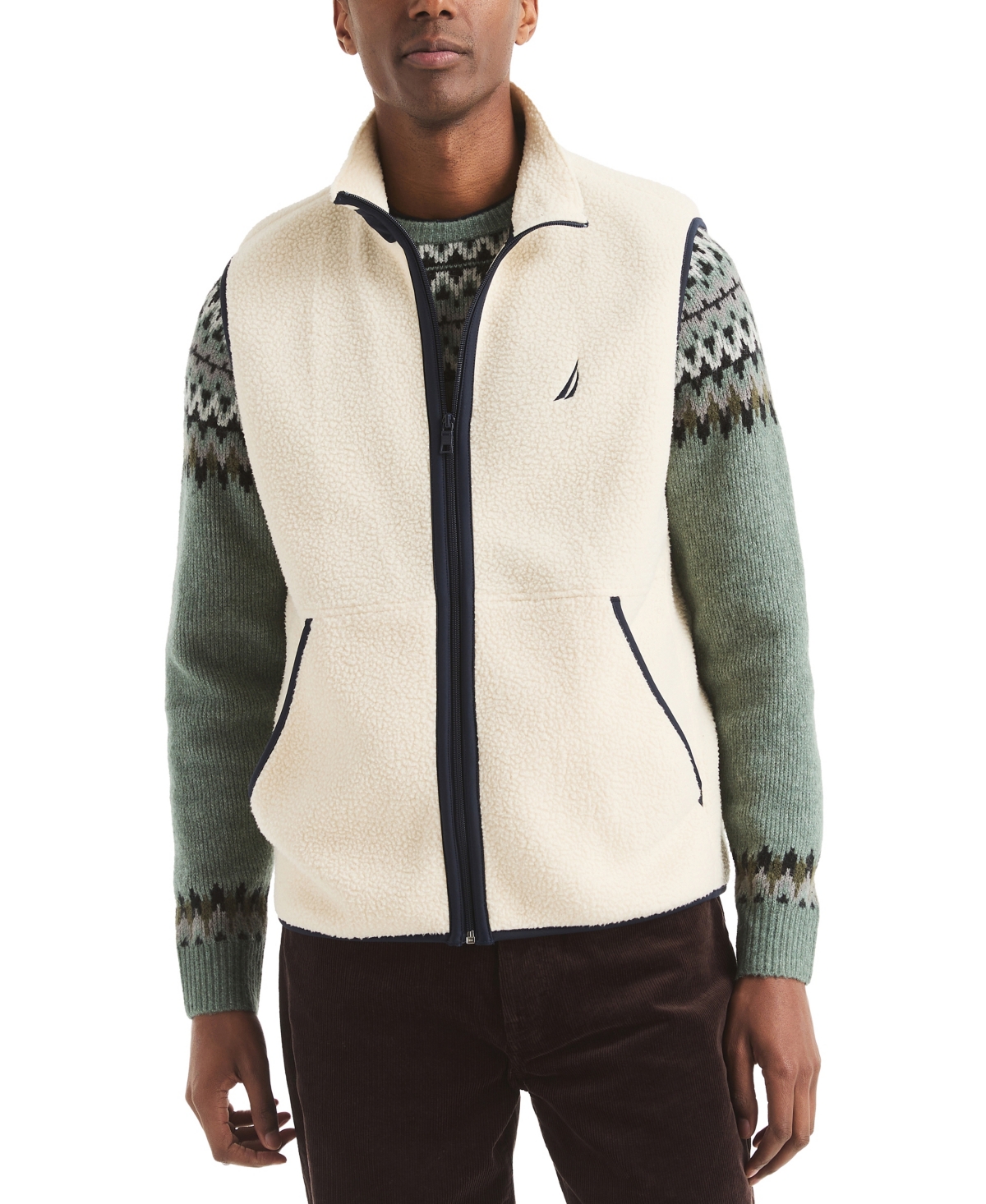 Click here for Nautica Mens Mixed Media Vest - Natural prices