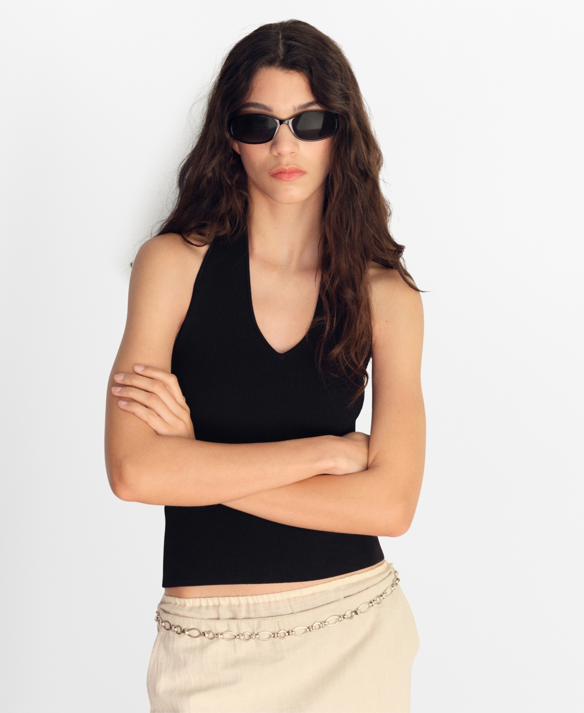 Click here for Mango Womens Ribbed Halter-Neck Top - Black prices