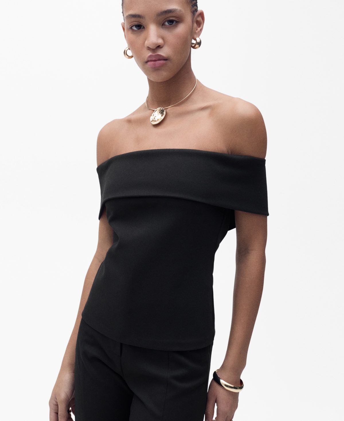 Click here for Mango Womens Off-Shoulder Top - Black prices