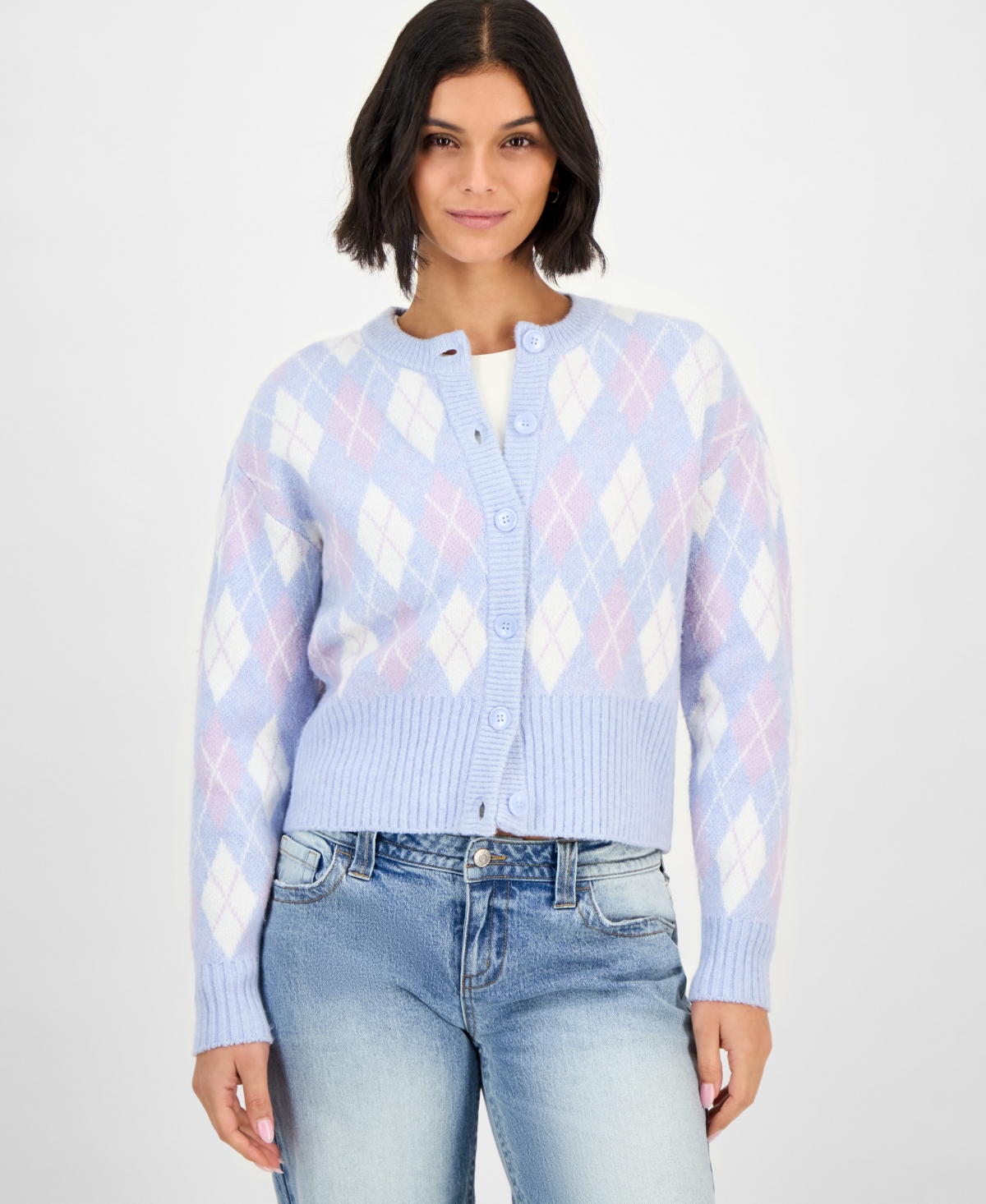 Click here for Hooked Up by Iot Juniors Argyle Crewneck High-Rib... prices