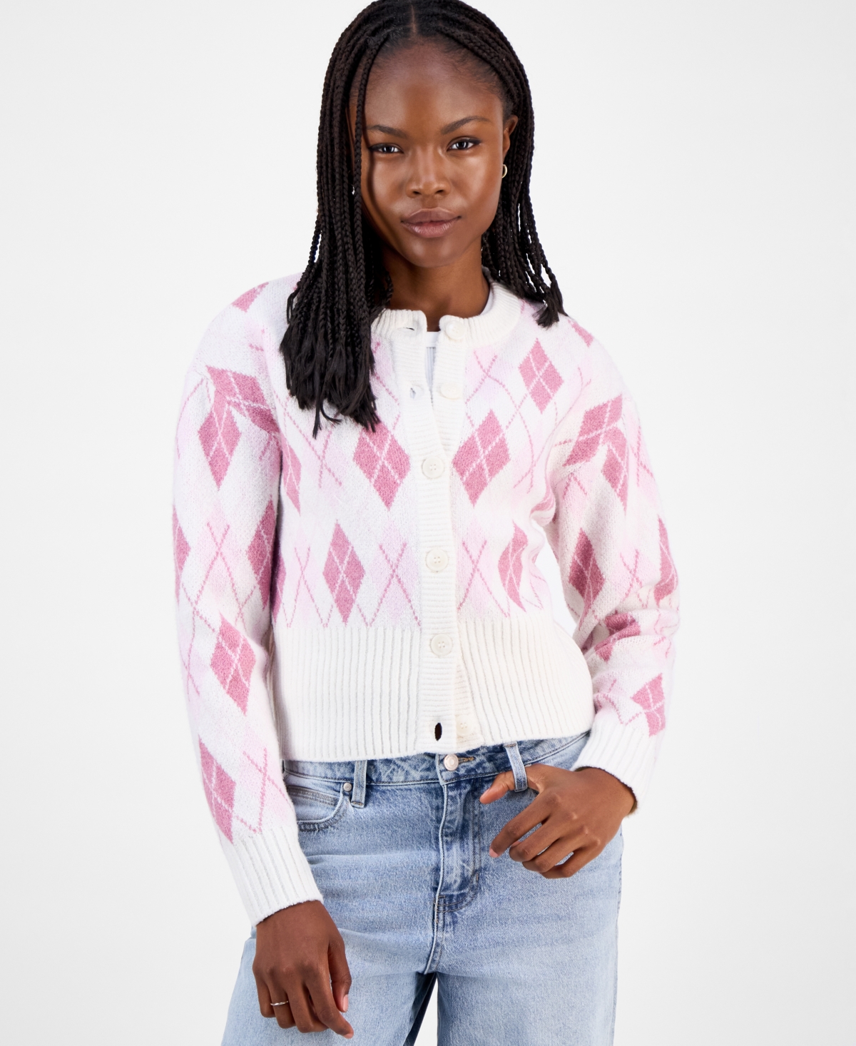 Click here for Hooked Up by Iot Juniors Argyle Crewneck High-Rib... prices