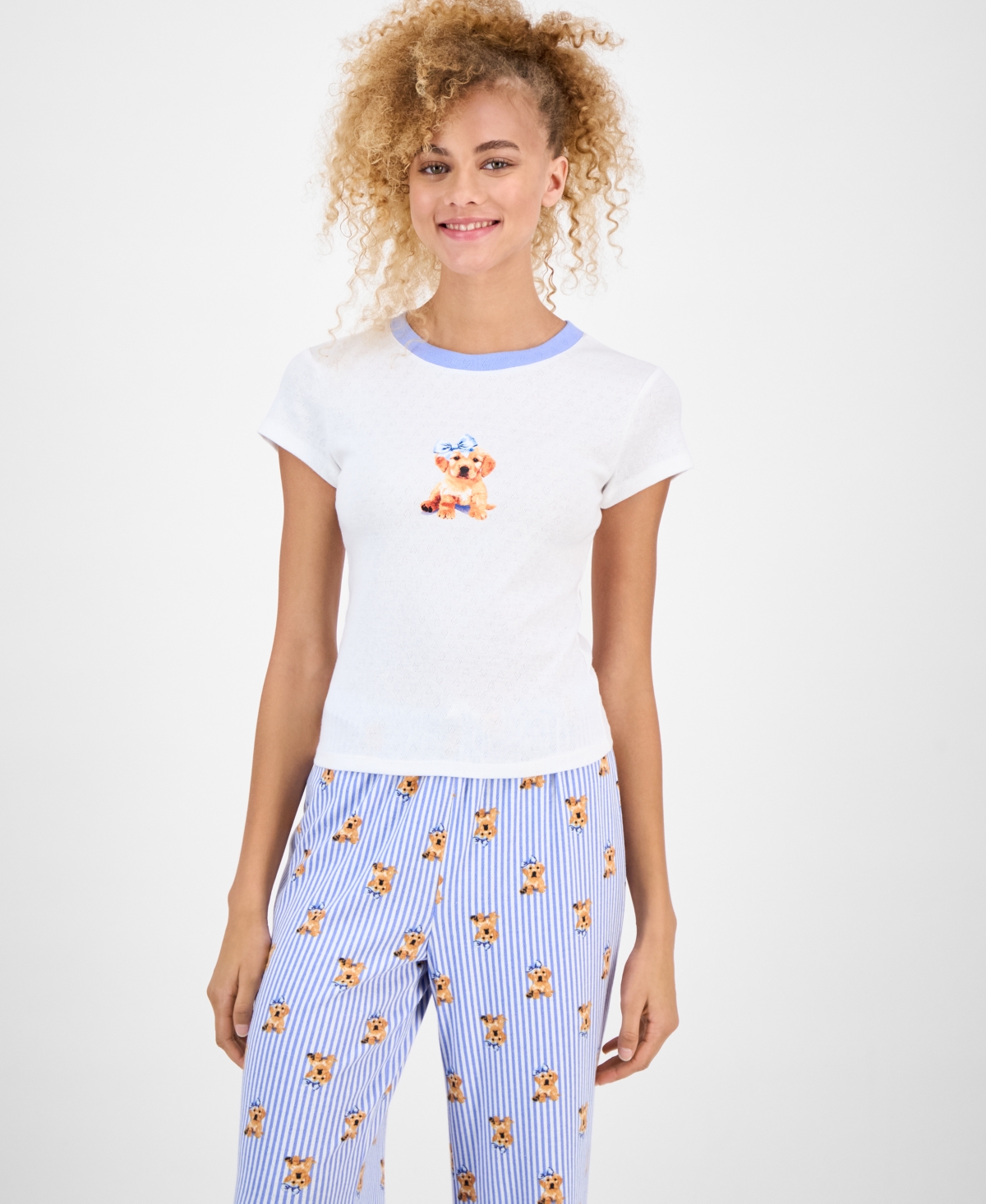 Click here for Just Polly Juniors Pointelle Short-Sleeve Top - Wh... prices