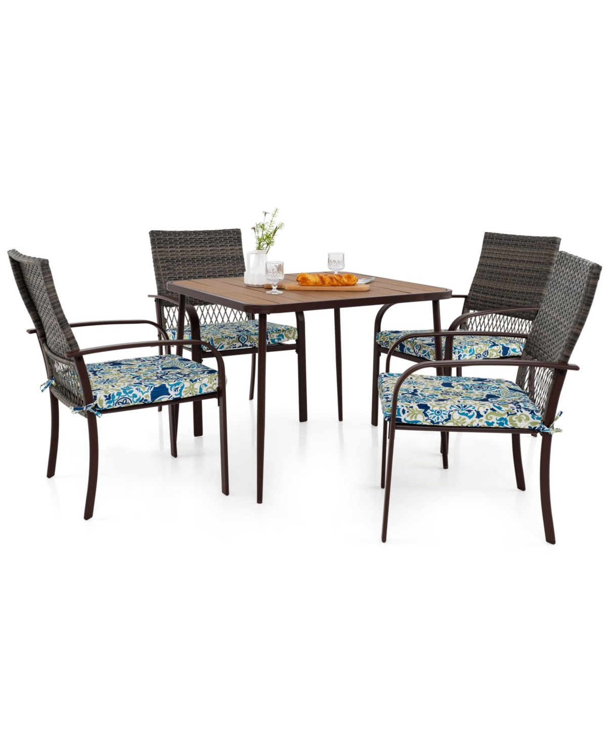 Click here for Gymax 5 Pcs Patio Dining Set w/ Wood-Plastic Table... prices