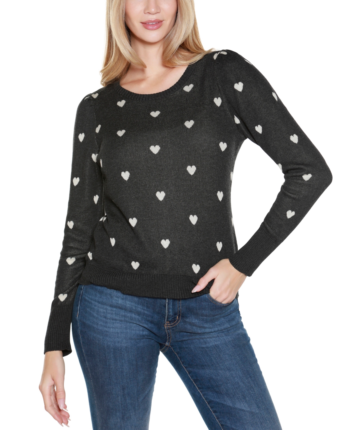 Click here for Belldini Womens Tiny Hearts Sweater - Heather Char... prices