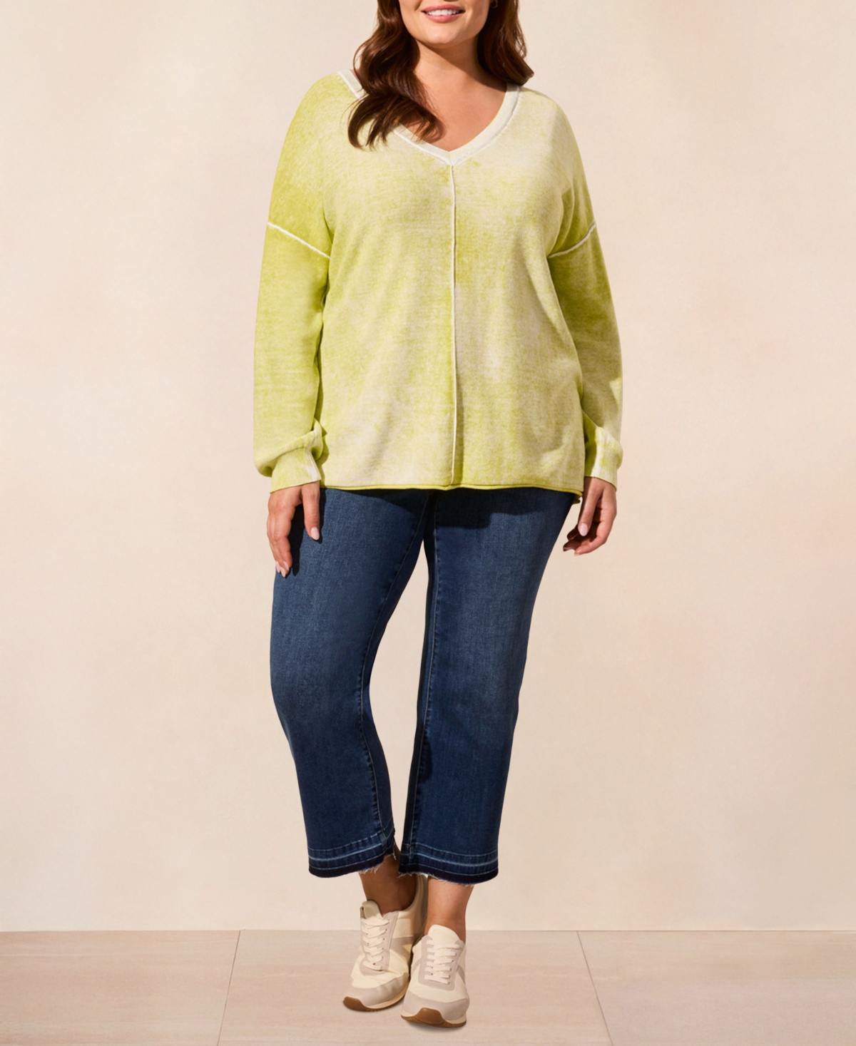 Click here for Tribal Plus Size Special Wash Long Sleeve V-Neck S... prices