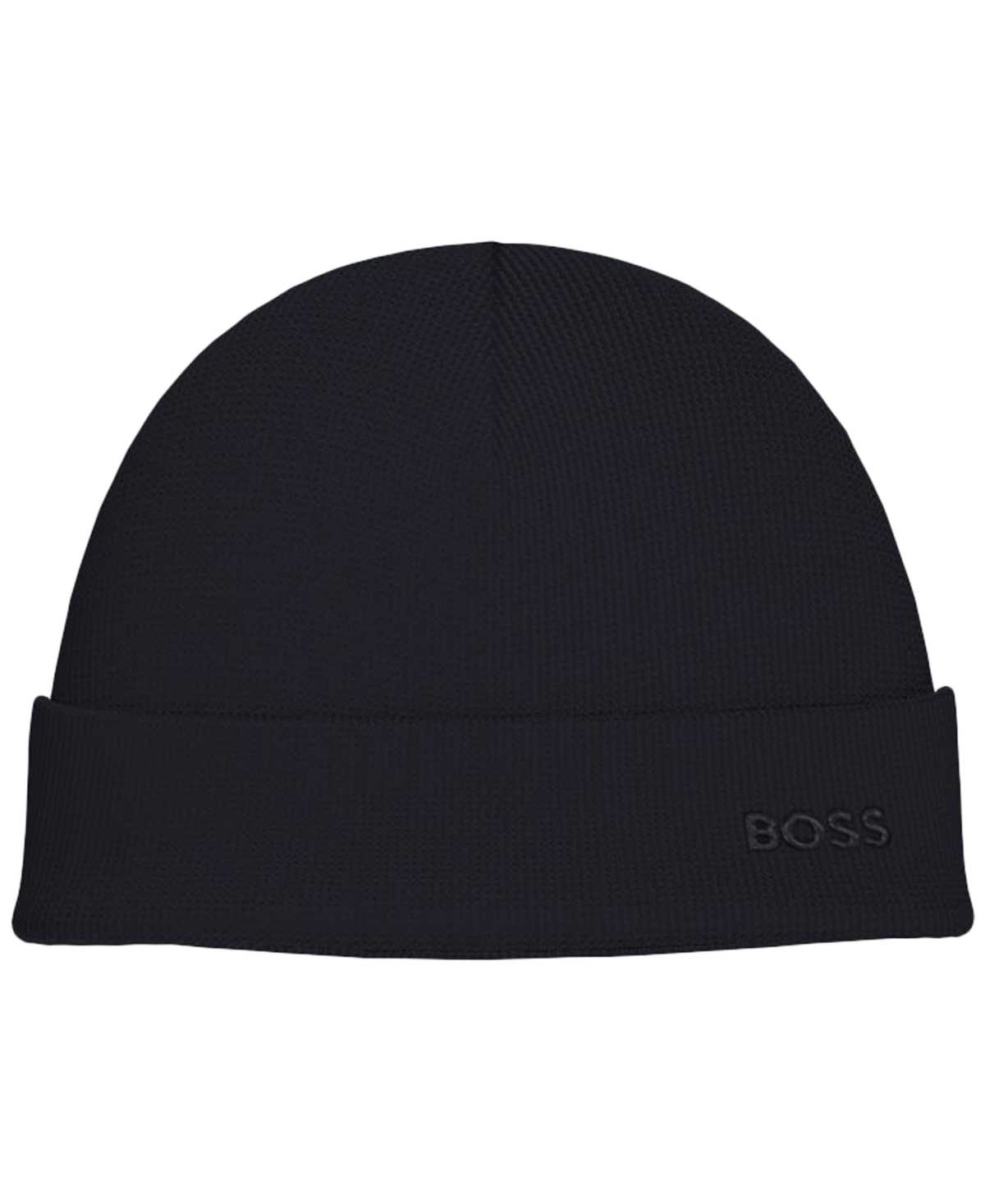 Click here for Hugo Boss Mens Waffle Logo Detail Beanie - Navy prices