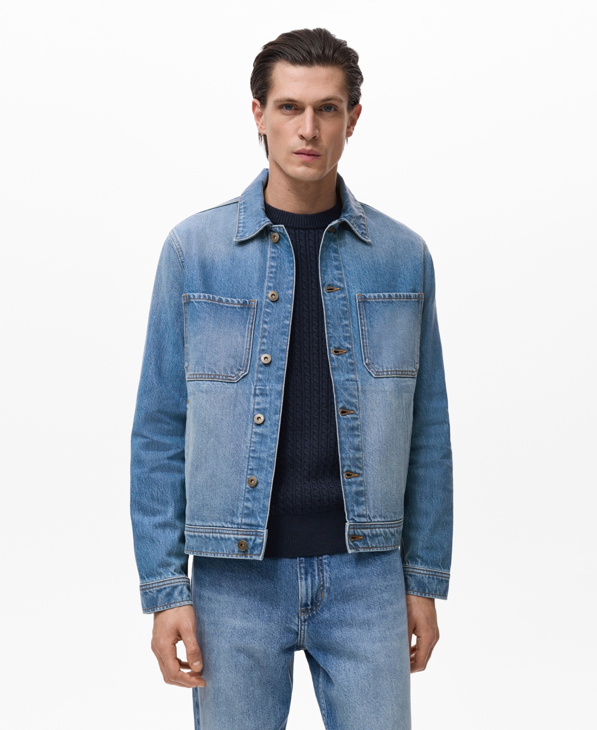 Click here for Mango Mens Denim Pockets Jacket - Medium Blue prices