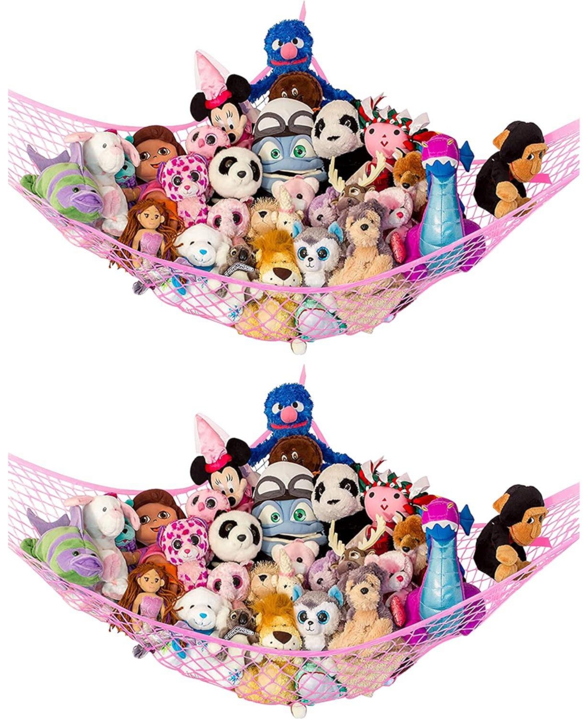 Lillys Love Toddler Stuffed Animal Net Hammock  Jumbo Extra Large Corner Hanging Toy Storage Organizer  White  2 Pack - Pink - standard