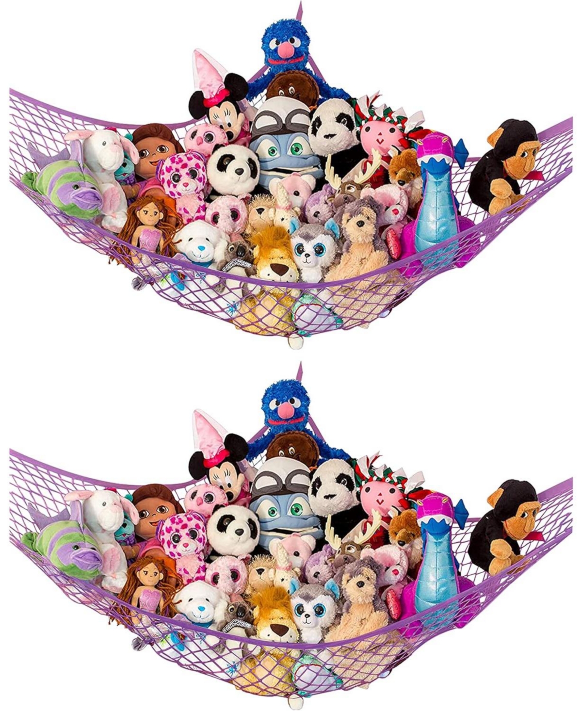 Lillys Love Toddler Stuffed Animal Net Hammock  Jumbo Extra Large Corner Hanging Toy Storage Organizer  White  2 Pack - Purple - standard