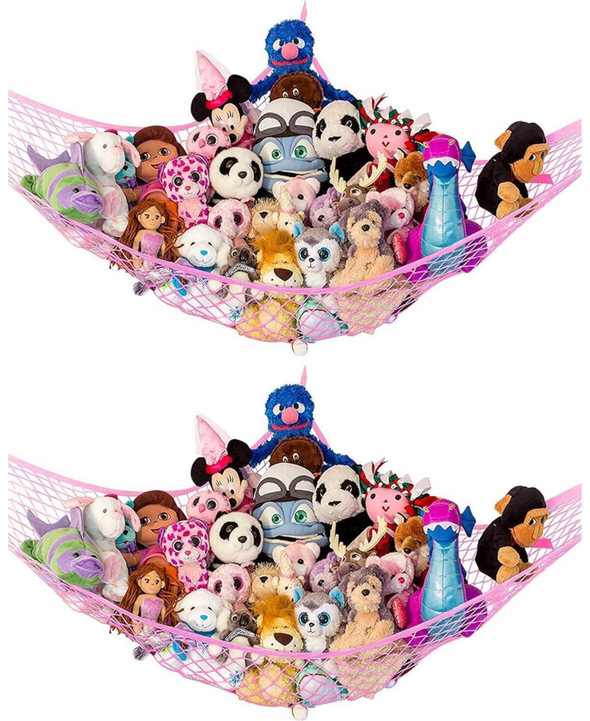 Lillys Love Toddler Stuffed Animal Net Hammock  Jumbo Extra Large Corner Hanging Toy Storage Organizer  White  2 Pack - Pink - xl