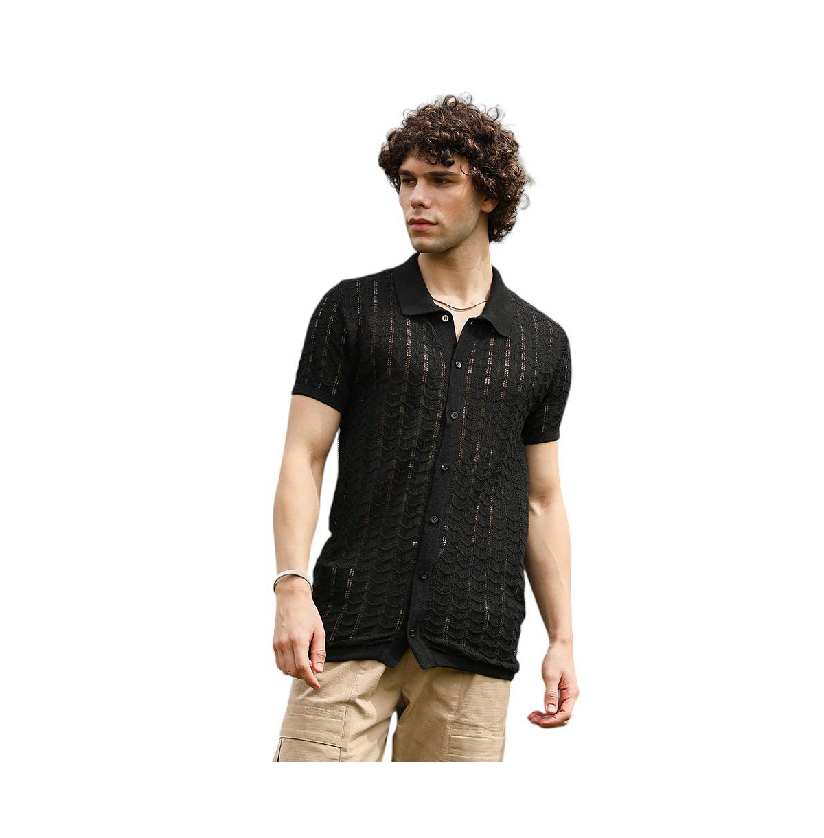 Click here for Campus Sutra Mens Spear-Knit Slim-Fit Shirt - Blac... prices