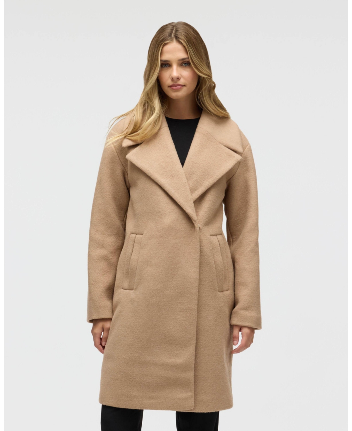 Click here for Nvlt Womens Bold Plaid Faux Wool Coat - Camel prices