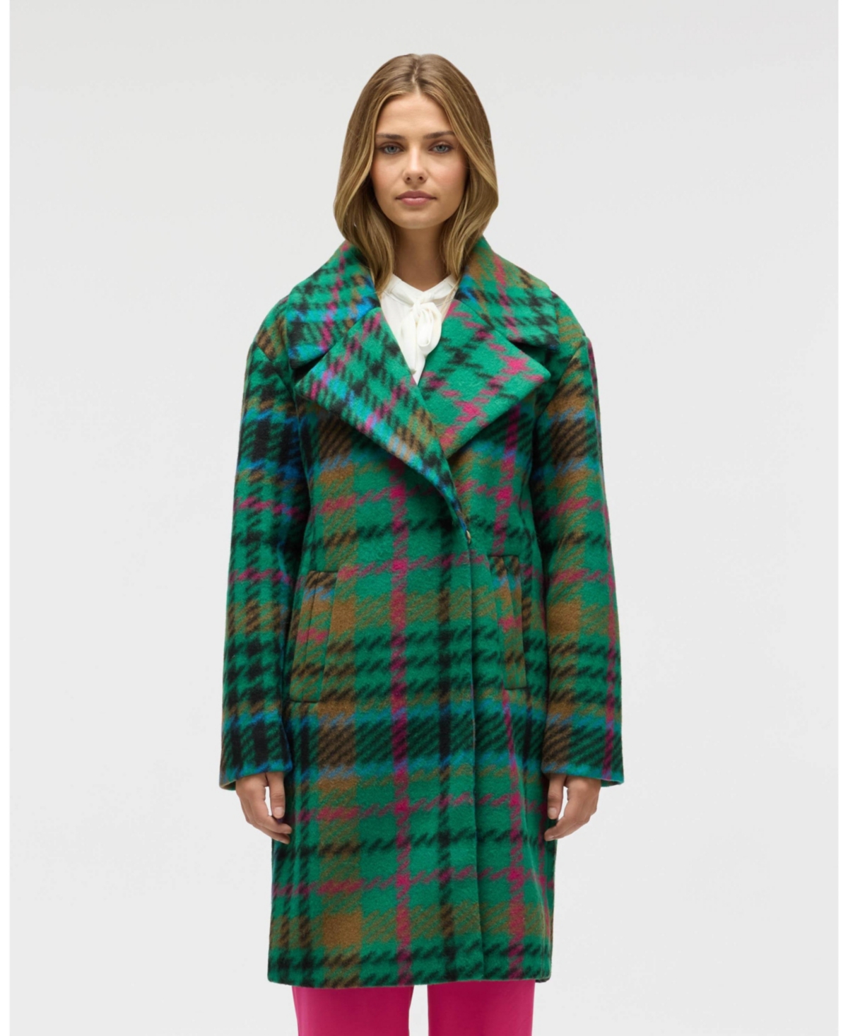 Click here for Nvlt Womens Bold Plaid Faux Wool Coat - Apple gree... prices