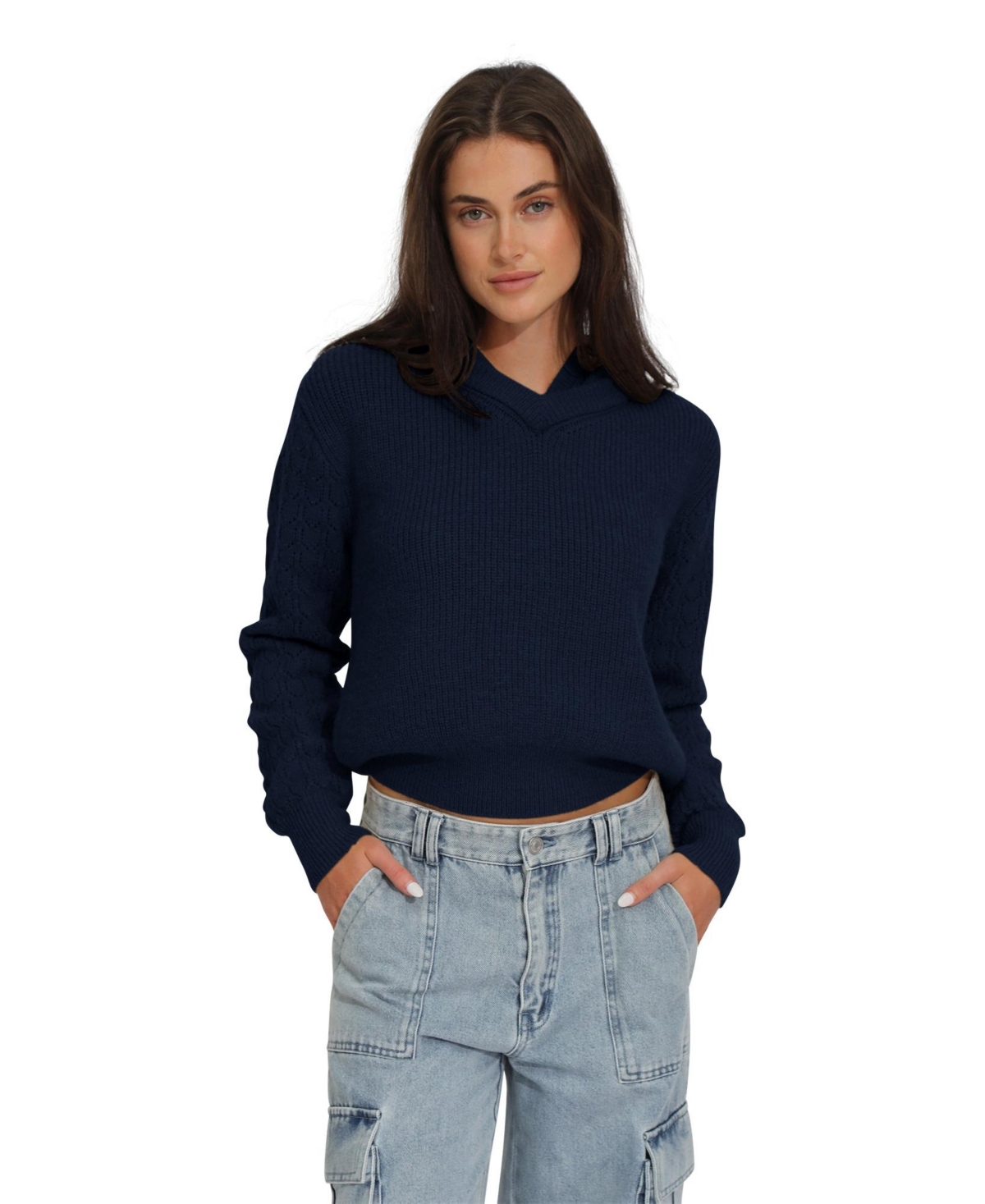 Click here for Belle & Bloom On the Run Knitted Hoodie - Navy prices