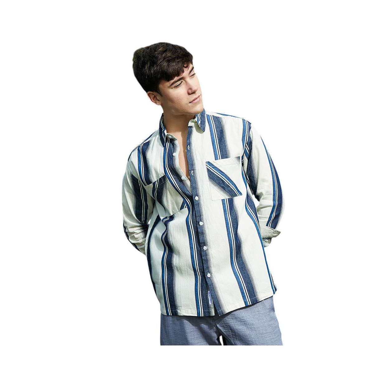 Click here for Campus Sutra Mens Shadow-Striped Oversized Shirt -... prices