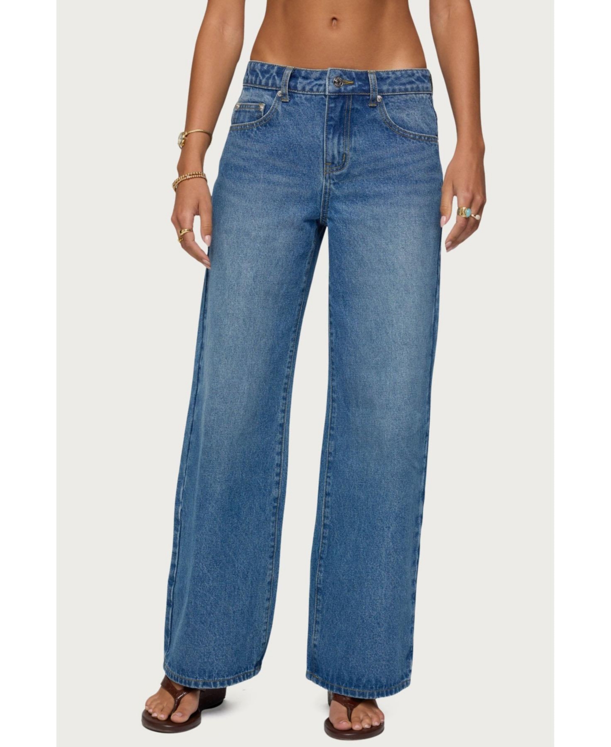 Click here for Edikted Womens Ery Wide Leg Mid Rise Jeans - Blue prices