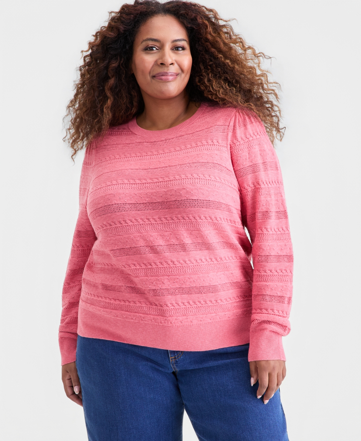 Click here for Style & Co Plus Size Pointelle-Striped Sweater  Ma... prices