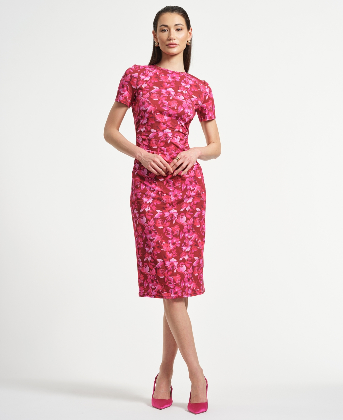 Click here for Isaac Mizrahi Womens Ruched Waist Midi Dress - Rub... prices