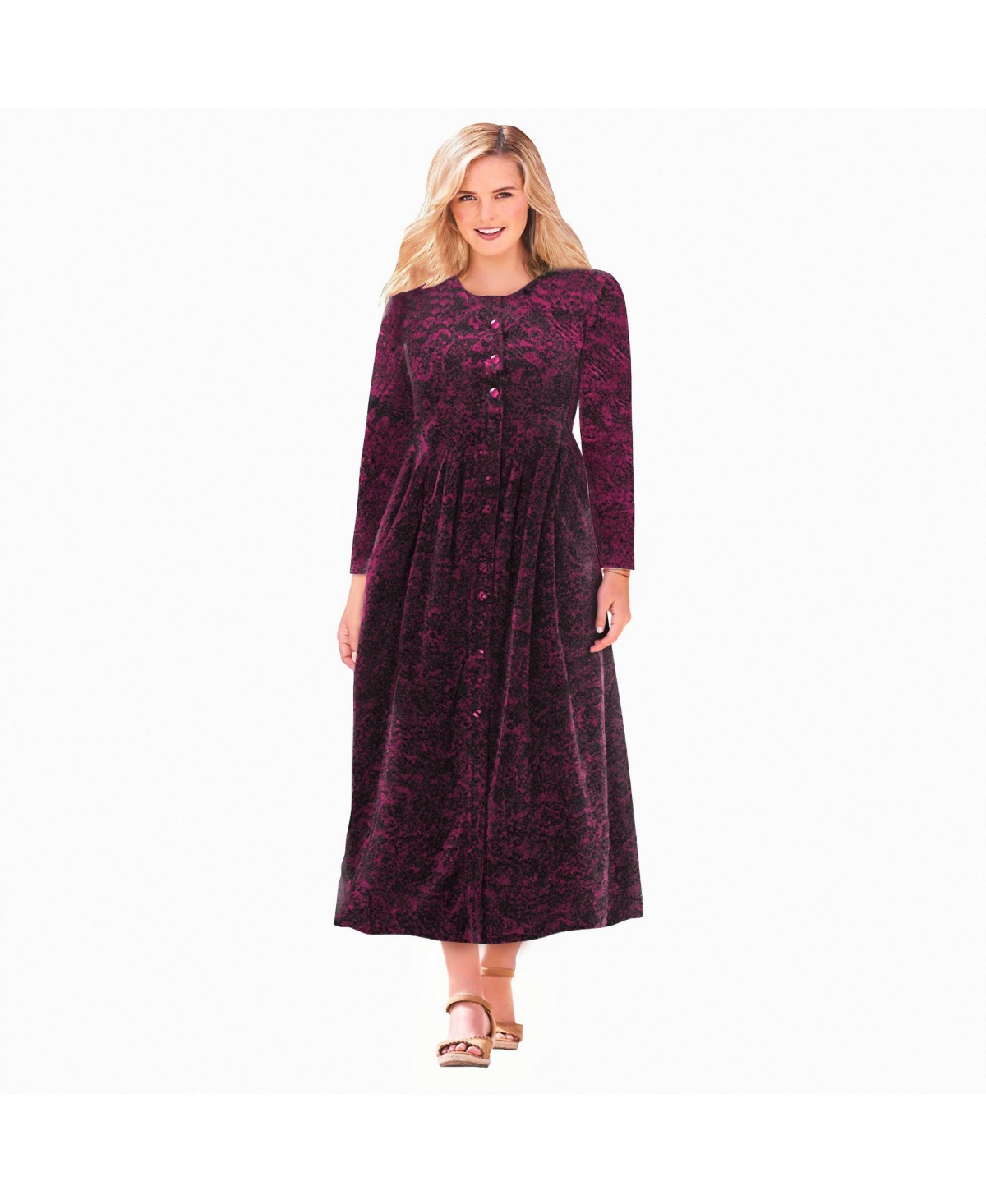 Click here for Woman Within Plus Size 21-Button Velour Dress - De... prices