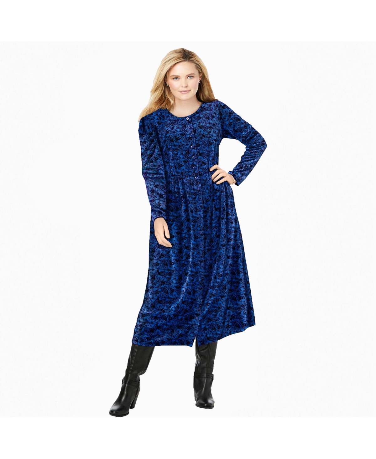 Click here for Woman Within Plus Size 21-Button Velour Dress - Br... prices