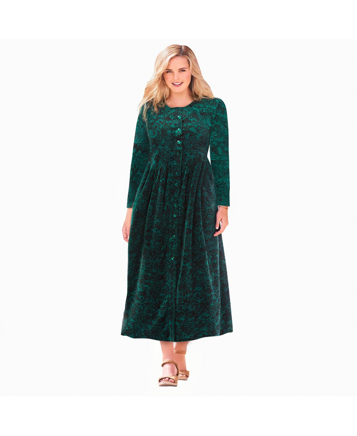 Click here for Woman Within Plus Size 21-Button Velour Dress - Em... prices