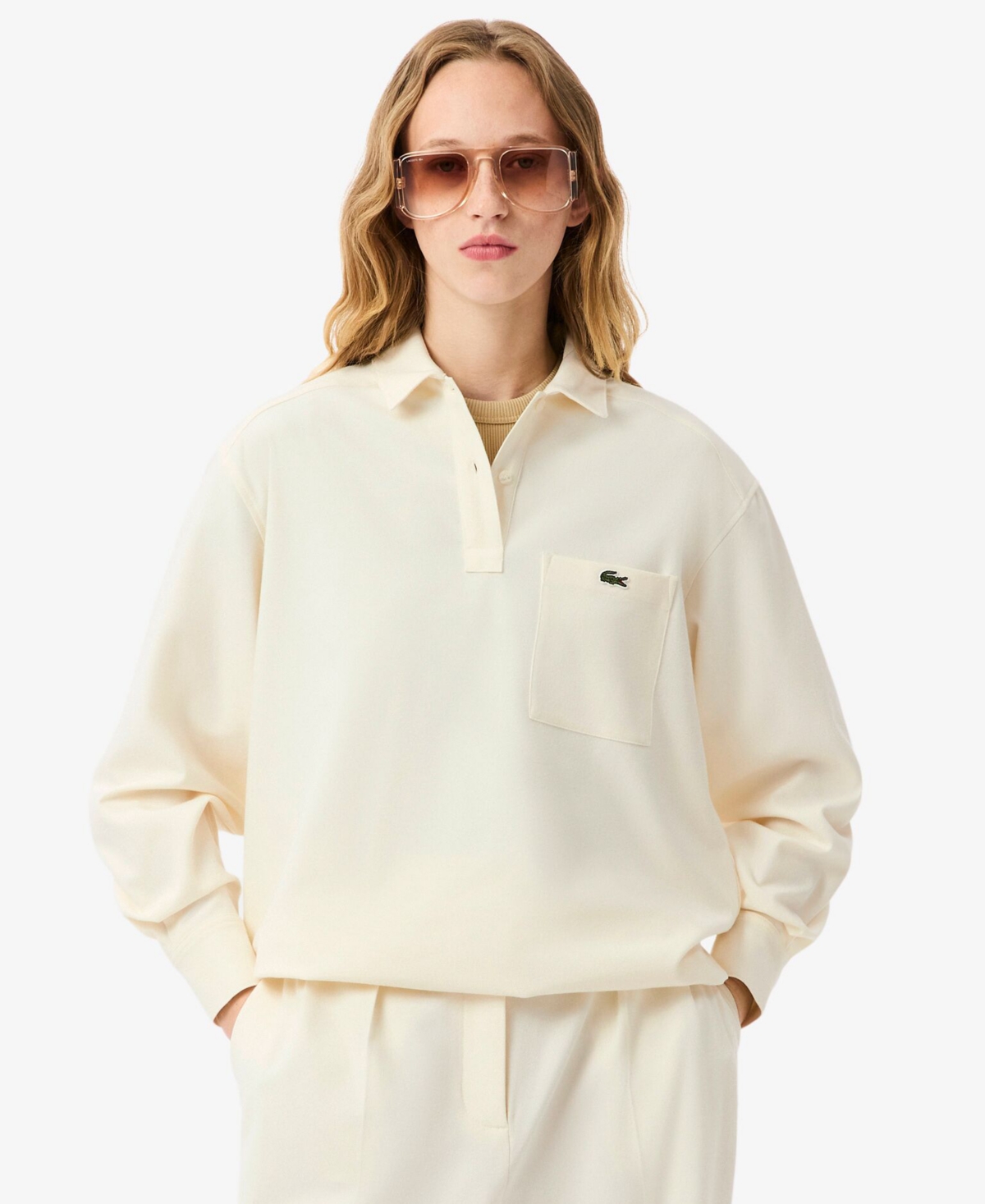 Click here for Lacoste Usa Womens Oversized Button Up Top - Natur... prices