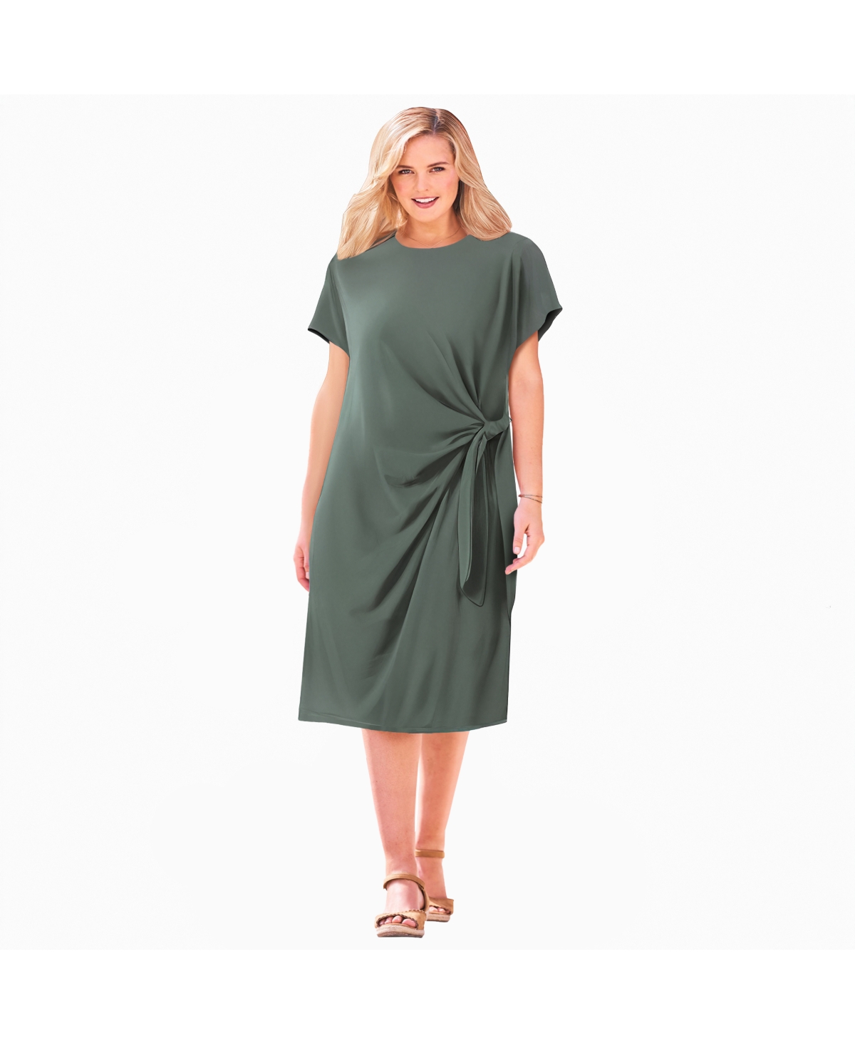 Click here for Woman Within Plus Size Side Knot Tee Dress - Pine prices