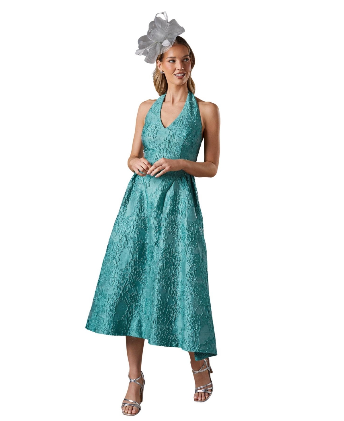 Click here for Coast Halter Jacquard Drop Waist Dress - Teal prices