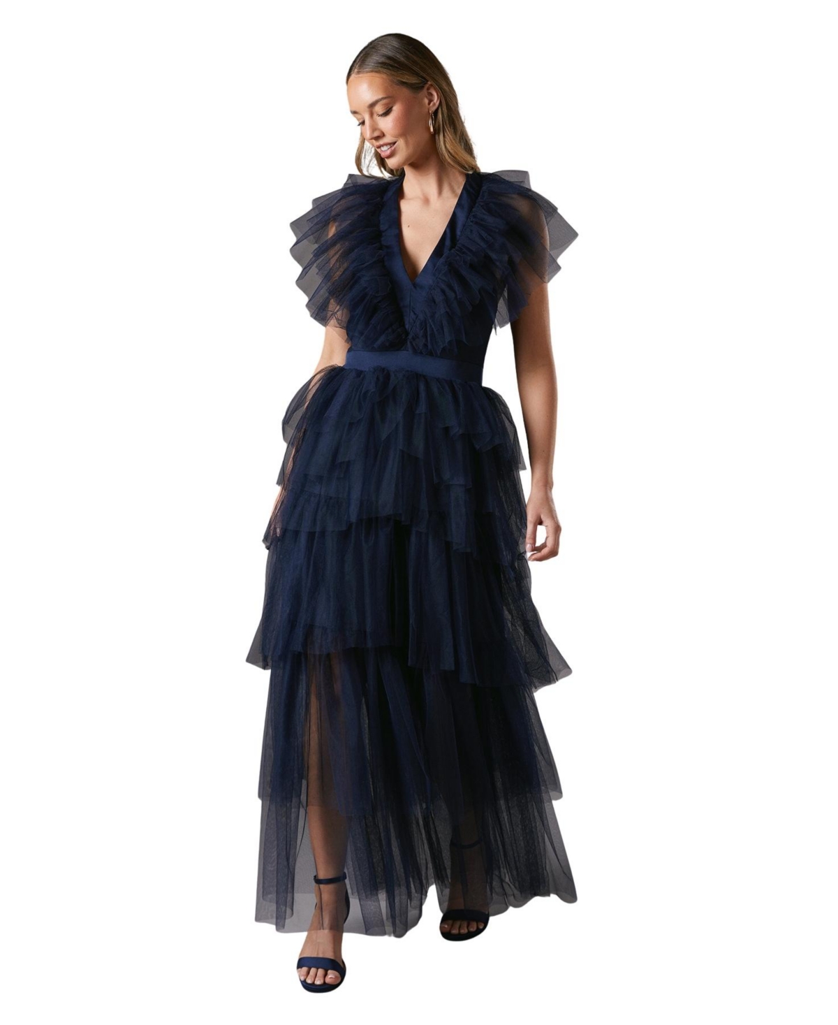 Click here for Coast Womens Mesh V-Neck Halter Tiered Maxi Dress... prices