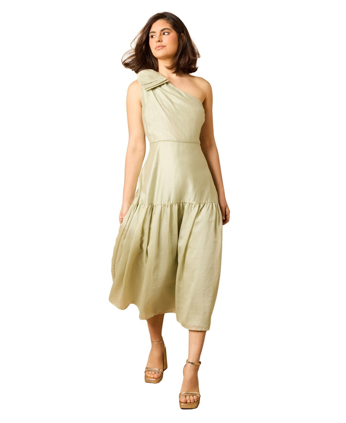 Click here for Oasis Bow Shoulder Detail Midi Dress - Pistachio prices