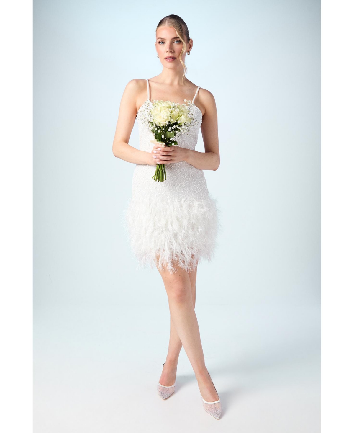 Click here for Coast Womens Embellished Feather Bridal Mini Dress... prices