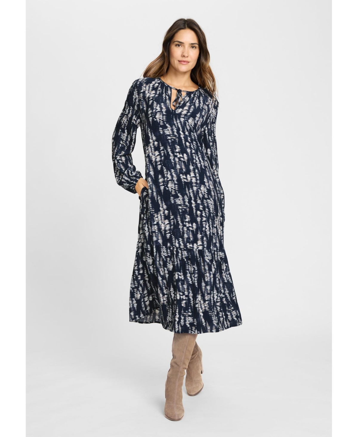 Click here for Olsen Printed Tunic Dress - Ink blue prices