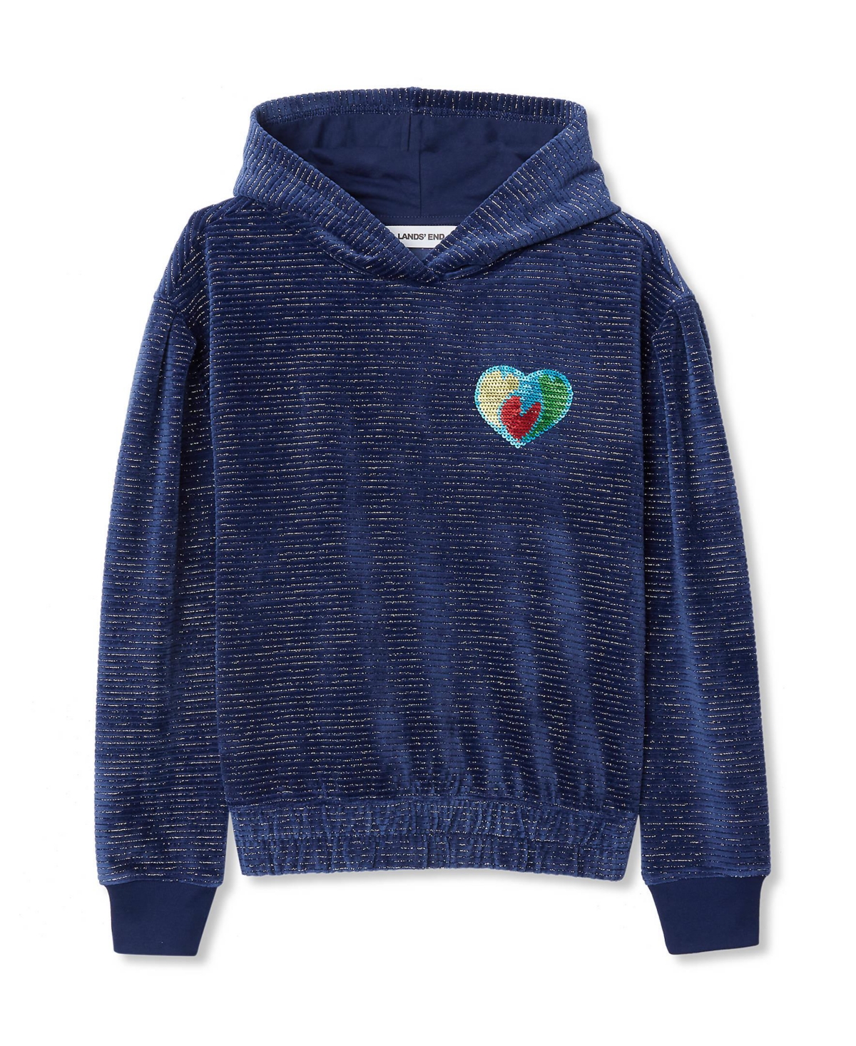 Click here for Lands End Girls Velour Hoodie Sweatshirt - Navy mu... prices