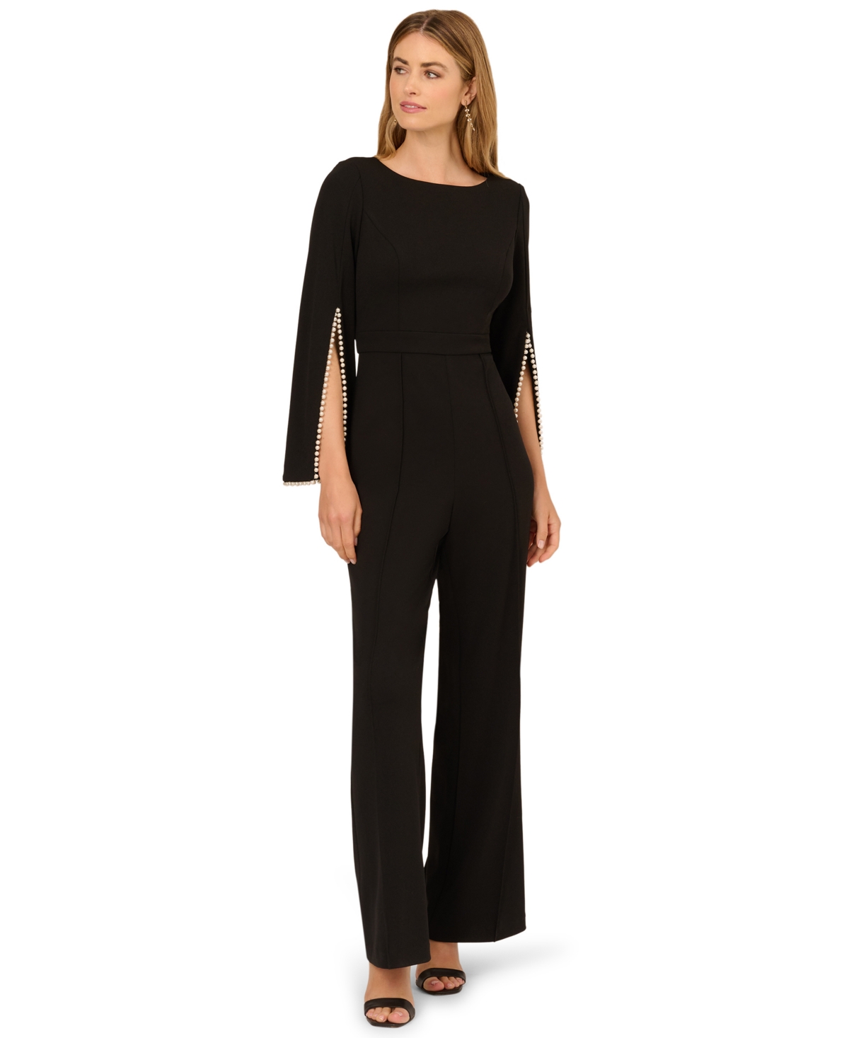 Adrianna Papell Womens Long Sleeve Jumpsuit - Black