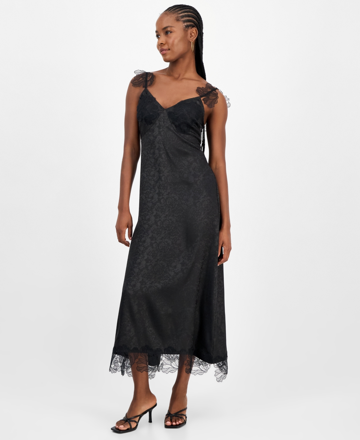 Click here for And Now This Womens Lace-Trim Jacquard Slip Dress... prices