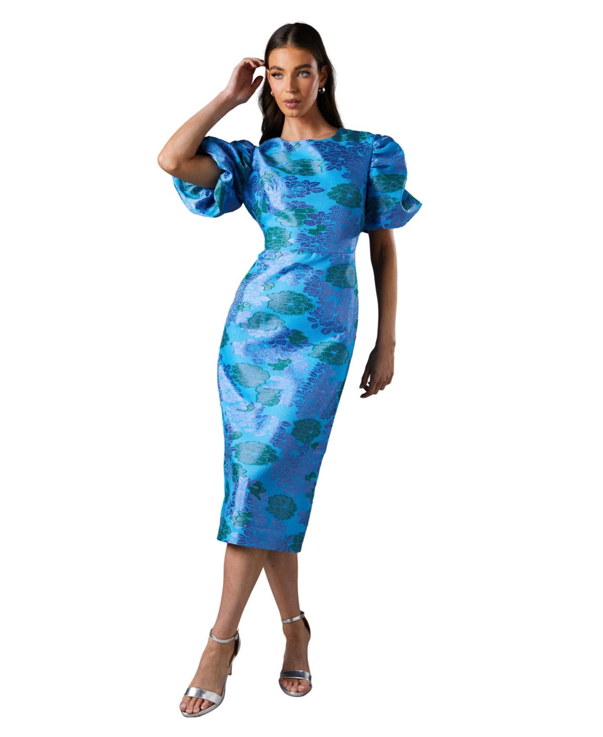 Click here for Coast Womens Jacquard Floral Puff Sleeve Midi Dres... prices