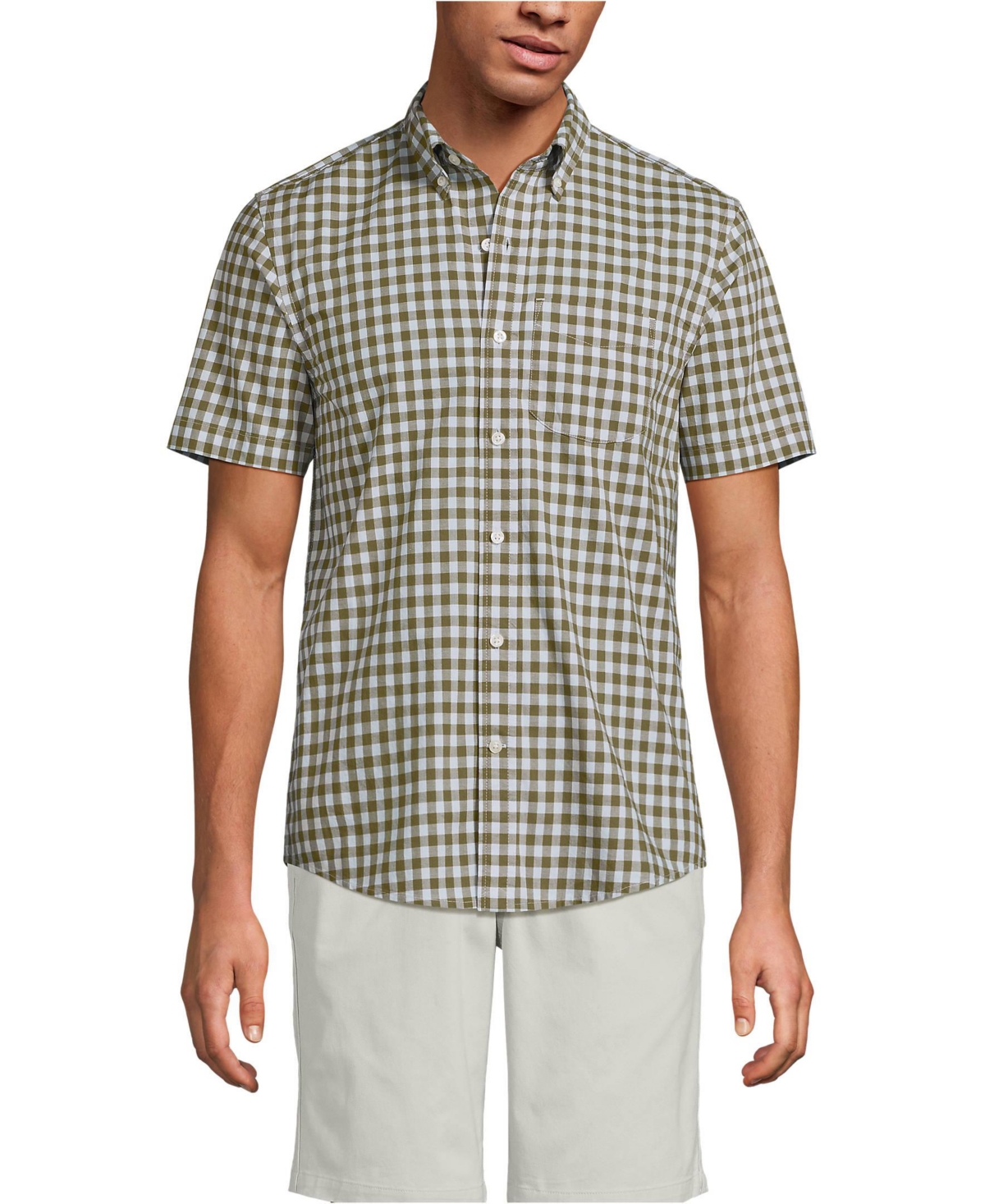 Click here for Lands End Mens Short Sleeve Poplin Shirt - Olive d... prices