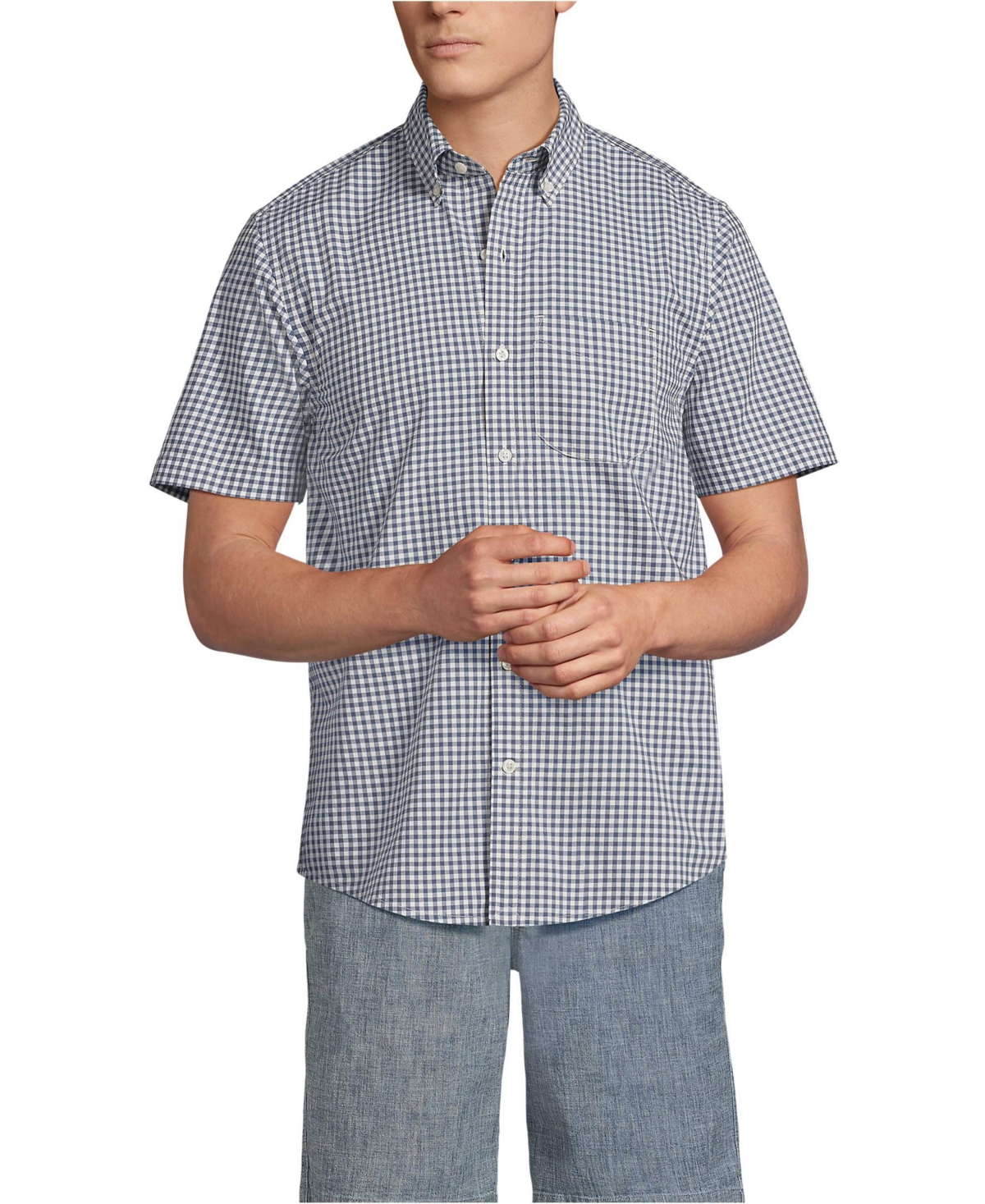 Click here for Lands End Mens Short Sleeve Poplin Shirt - Nightfa... prices