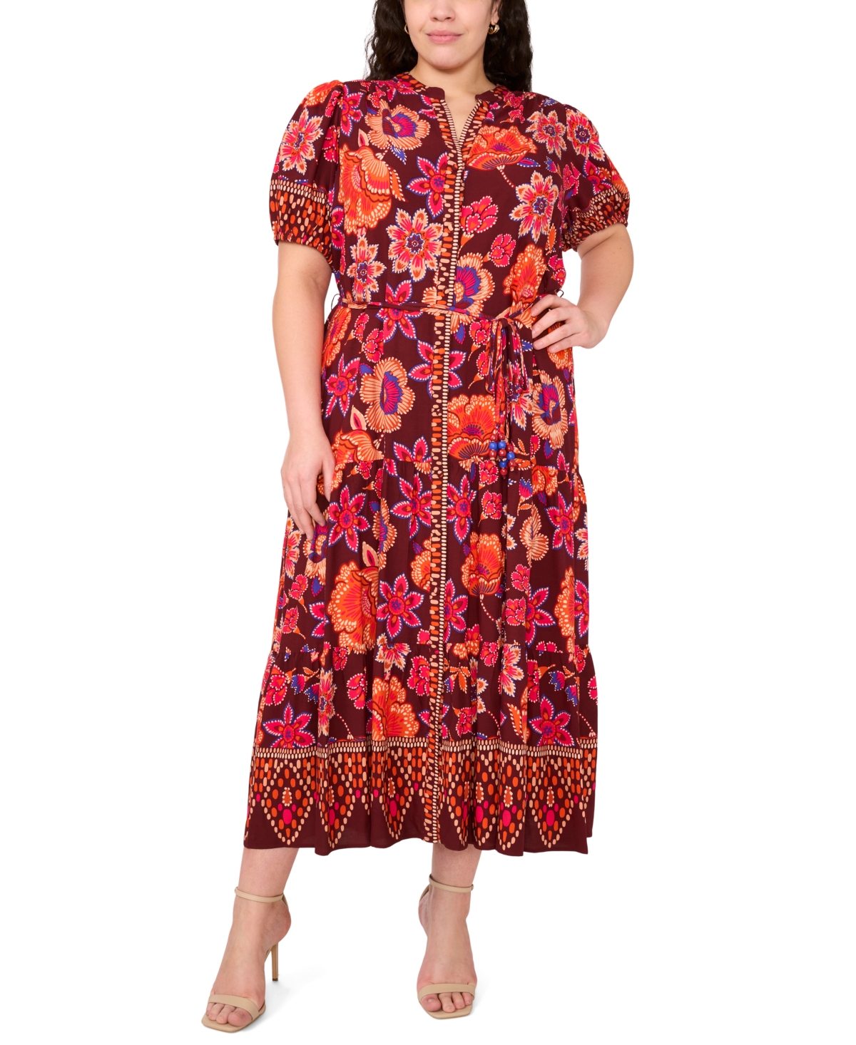 Click here for Msk Plus Size Puff Sleeves Maxi Dress - Burgmulti prices