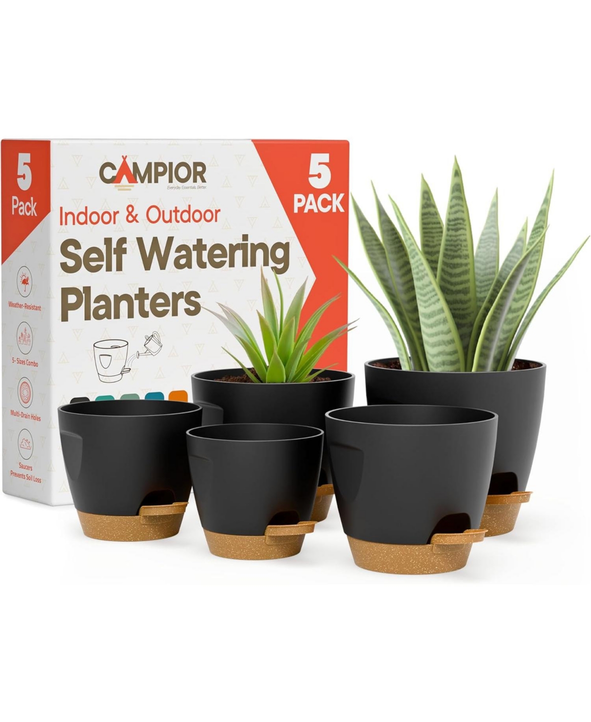 Click here for Lifemaster Black Self Watering Pots 5 Pack  Indoor... prices